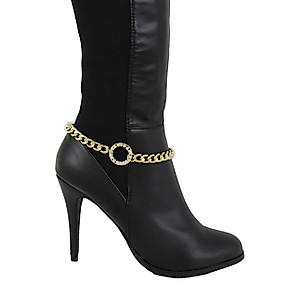 Women Western Fashion Anklet Boot Chains Bracelet Gold Metal Bling Ring Beads Round Shoe Charm
