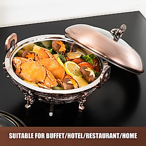 ZHIRCEKE Full Size Stainless Steel Chafing Dish Round Chafer Buffet Warmers W/Food Pans, Aluminum Stand, Visible Pot Lid and Fuel Holders,Red Copper