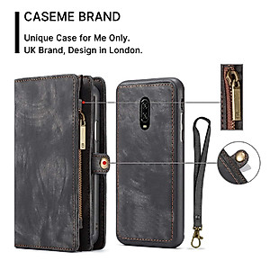 Simicoo OnePlus 7 Pro Leather Wallet Zipper Purse Detachable Card Slots Holder Flip Case Magnetic Wrist Strap Handle Shockproof Cover Pocket Wallet Handbag for OnePlus 7 Pro 1+7 Pro (Black)