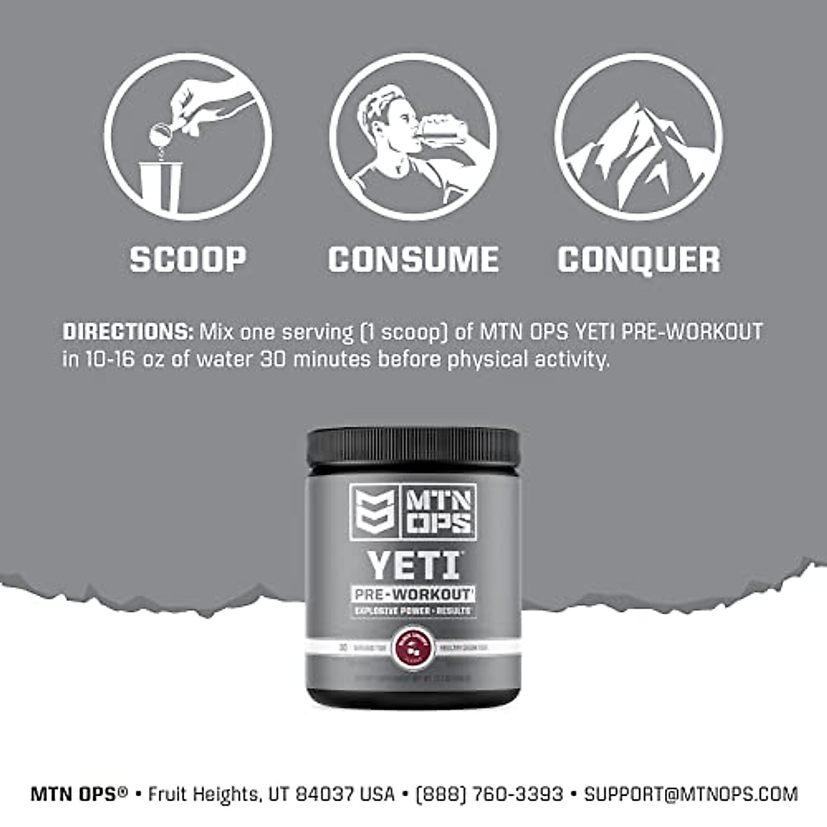 MTN OPS Yeti Monster Pre-Workout Powder Energy Drink, 30-Serving Tub, Tiger's Blood