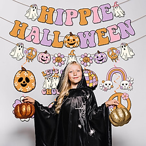 Hippie Halloween Decorations, Groovy Hippie Decorations includes Groovy Happy Halloween Banner, Groovy Garland and Hippie Halloween Decor Hanging Swirls, Hippie Retro Hippie Decorations