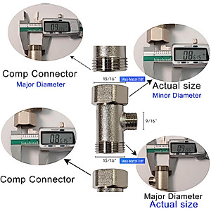Bidet T Adapter - T Valve Adapter for Bidet, 15/16″ x 15/16″ x 9/16″ or 7/8″ x 7/8″ x 9/16″, Brass Coated Nickel, 3 Way Adapter or Tee Connector