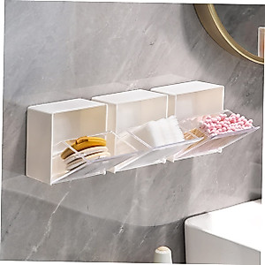 Cabilock 12 Pcs wall storage box holder wall mount cotton swab holder bathroom holder makeup organizers container with lid wall mount storage bins small container white office -