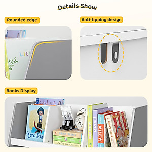 Cowiewie Nursery Bookshelf for Kids, Kids Bookshelf and Toy Storage Organizer, Wooden 5 Cubbies, Open Bookcase with Display, 2-Tier Freestanding Cabinet for Baby Room-White & Grey