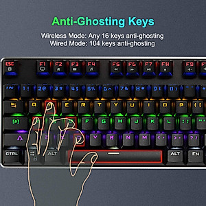 G-Cord Wireless Mechanical Gaming Keyboard, 104 Keys Wired Keyboard with Numpad, Anti-Ghosting Computer Keyboard for PC Desktop Gamers