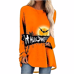 Huilaibazo Halloween Tunic Tops for Women Fall T Shirt Flowy Pullover Top Long Sleeve Blouse Shirts Tunics Wear With Leggings Cute Halloween Sweatshirts for Women Sudaderas Negras