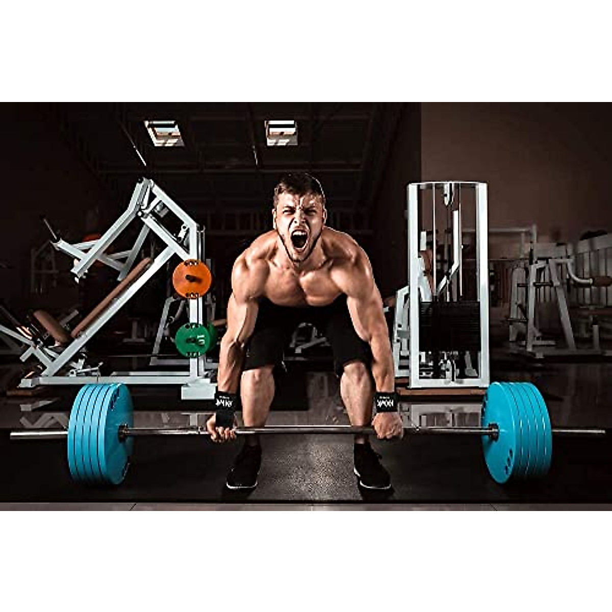 HWK Sports Weightlifting Hooks with Wrist Straps for Men & Women, Black, Padded Lifting Hooks with Heavy Duty Lifting Straps Ideal for Weightlifting, Bodybuilding & Powerlifting Weights up to 700lbs