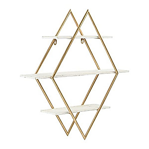 Main + Mesa Wood and Gold Diamond Wall Shelf