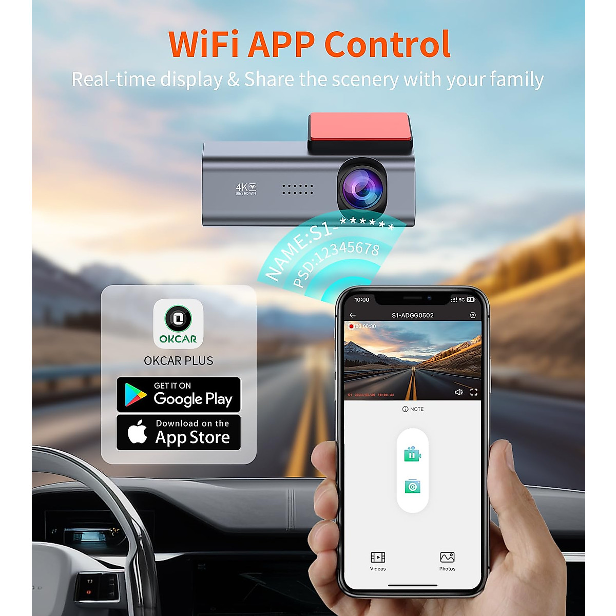 Cosuvow Dash Cam 4K Front Dash Camera for Cars 2160P WiFi Dashcam with APP Wireless Car Camera 24 Hours Parking Mode WDR Free 32G Card G-Sensor Loop Recording