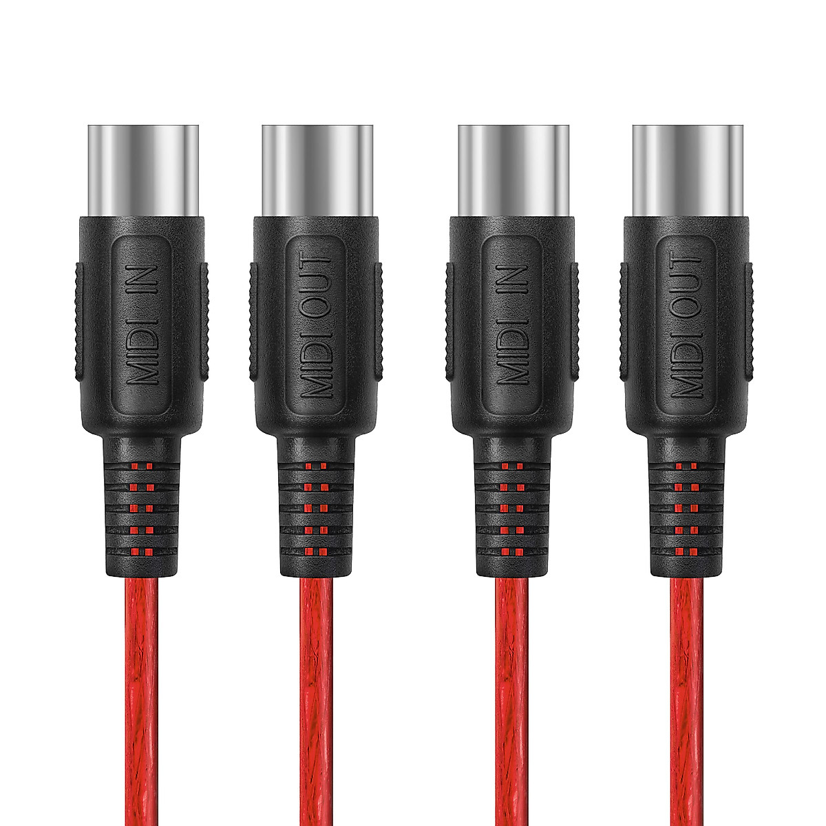 FORE 3.3 Feet 2-Pack Male to Male 5-Pin DIN MIDI Cable Compatible with MIDI Keyboard/Synthesizer/Guitar Multi Effects/Audio Interface/Audio Mixer/Auido Amplifier/External Sound Card/Red