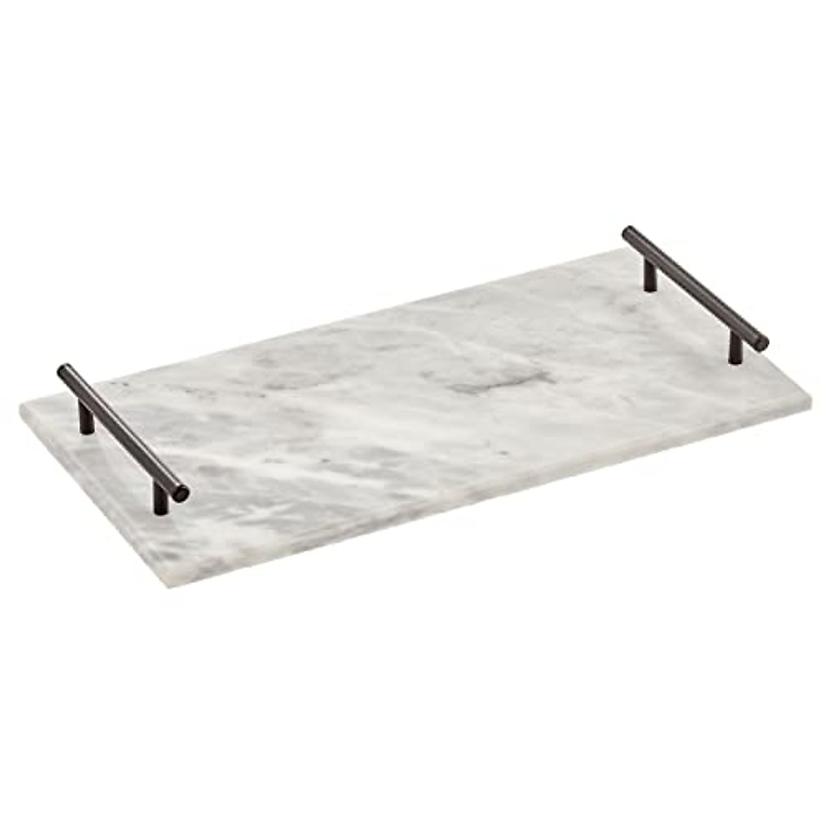 mDesign Thin Marble Pastry Board, Cutting Slab Kitchen Serving Tray with Deco Handles for Baking, Chopping, and Rolling - Serve Bread, Candy, Chocolate, Cheese, and Appetizers - Marble/Black