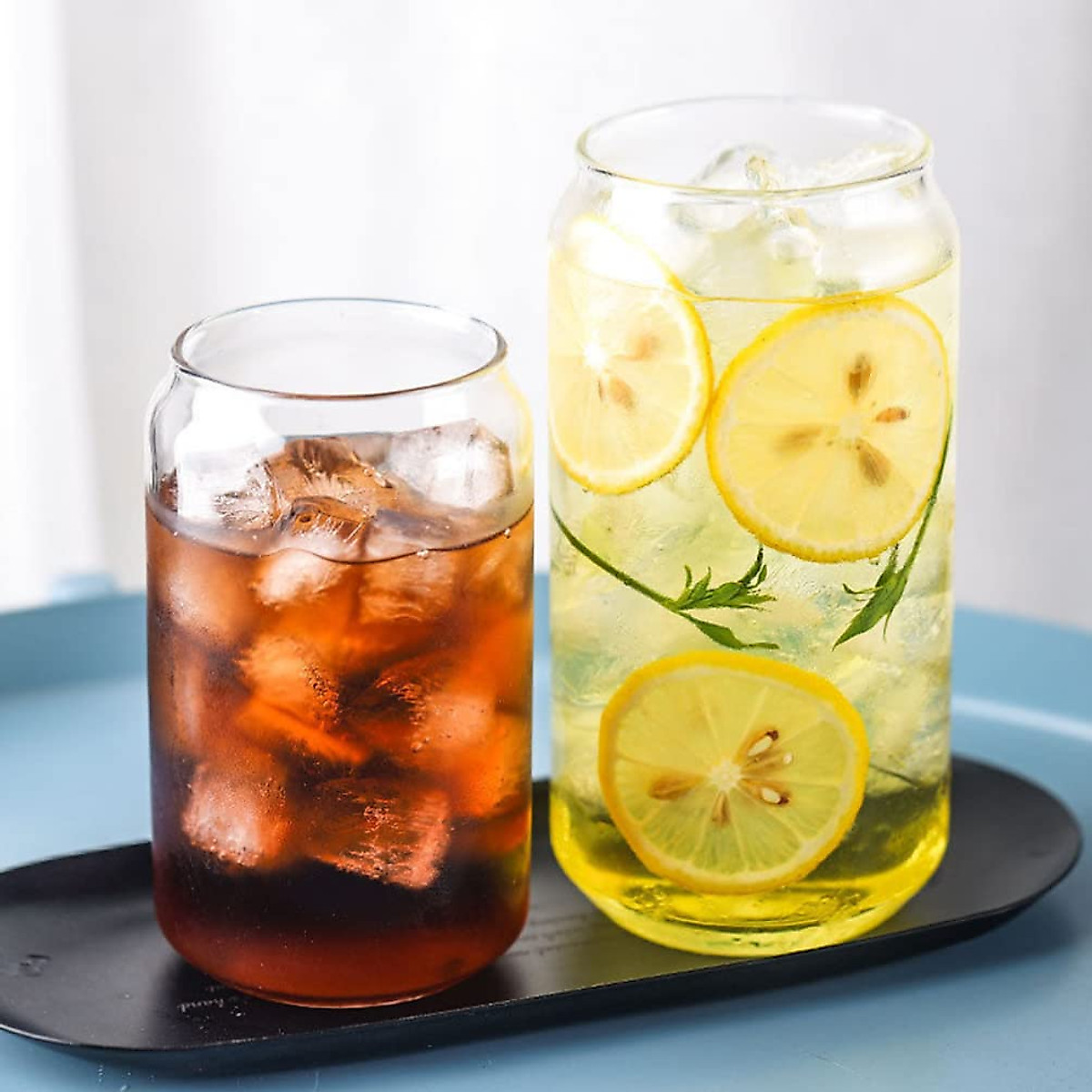 DOITOOL 2PCS Beer Can Glass with Lid and Straw, 18.6 oz Can Shaped Glass Cup with Lids ans Straw, Drinking Glass Cup with Glass Straw for Juice, Beer, Soda, Iced Drinks and Cocktails ( 550ml )