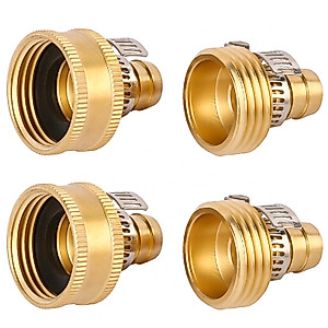 Sanpaint Brass Garden Hose Connector Repair Mender Kit with Stainless Clamp,Fits 3/4 Inch Water Hose Fitting,2-Set