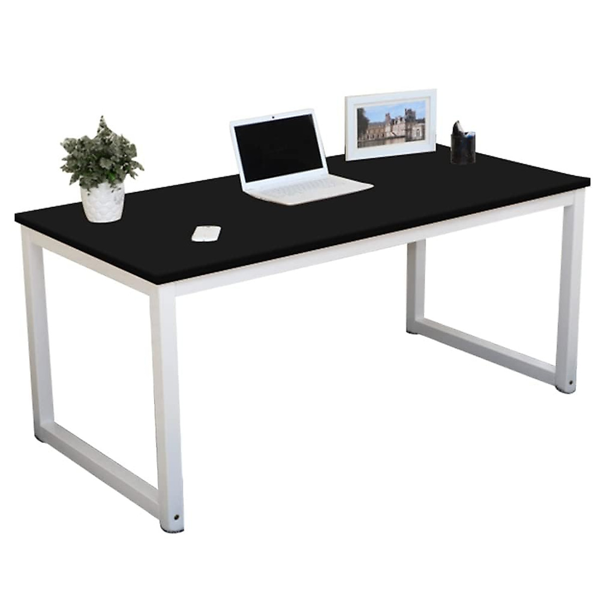 G-PLUS 43.3" Computer Desk Wood Office Table, Modern Simple Style PC Laptop Notebook Study Writing Table for Home Office Workstation Black Color