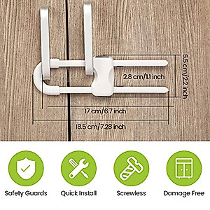 Jetec 10 Pieces Cabinet Locks for Babies, U-Shaped Proofing Drawers Safety Child Locks Adjustable, Easy to Use Childproof Latch for Knob Handle on Kitchen Door Storage Cupboard Closet Dresser (White)