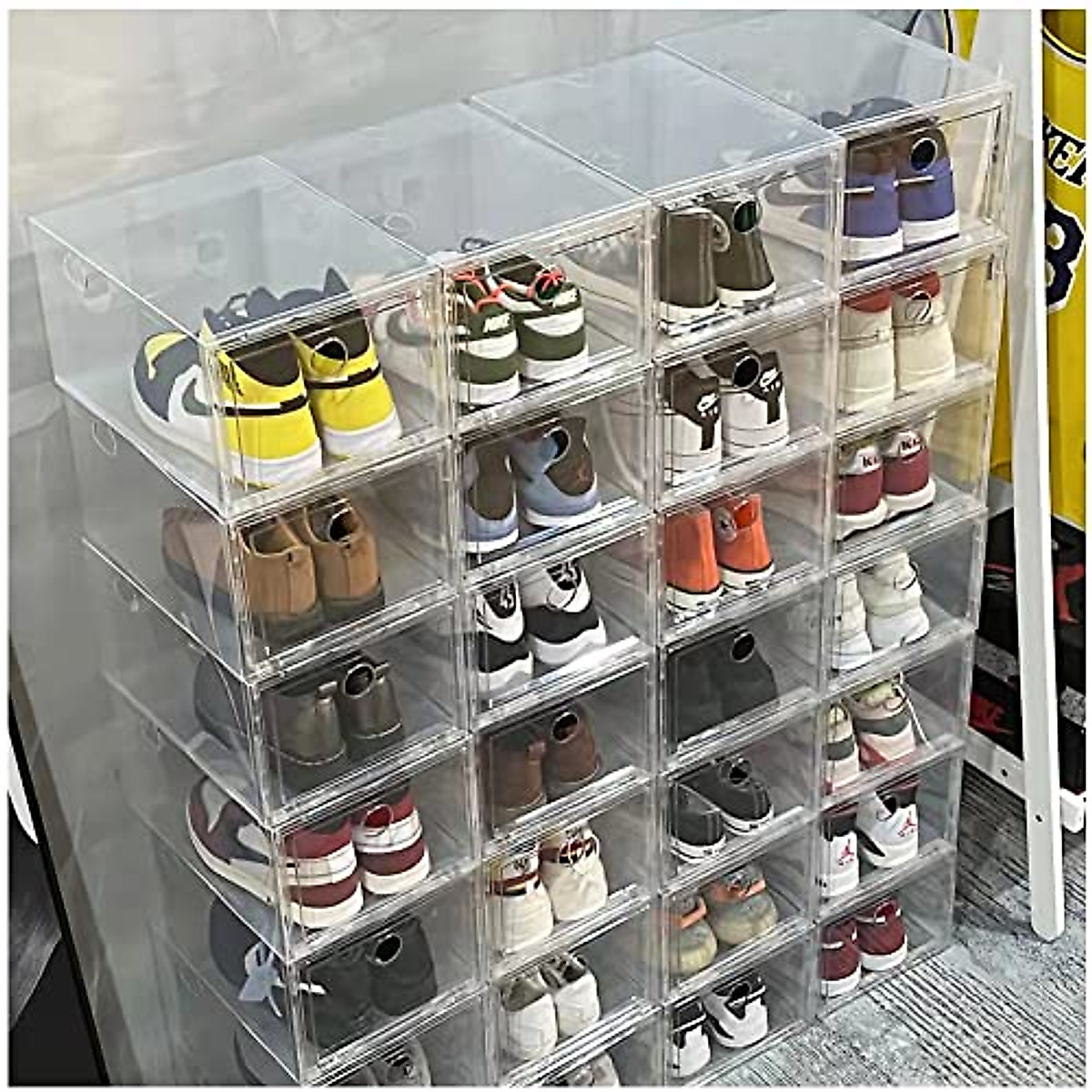 AOHMPT 18 Pack Clear Shoe Organizer Stackable Shoe Box Foldable Storage Bins Shoe Container Box Large Size Shoe Bins