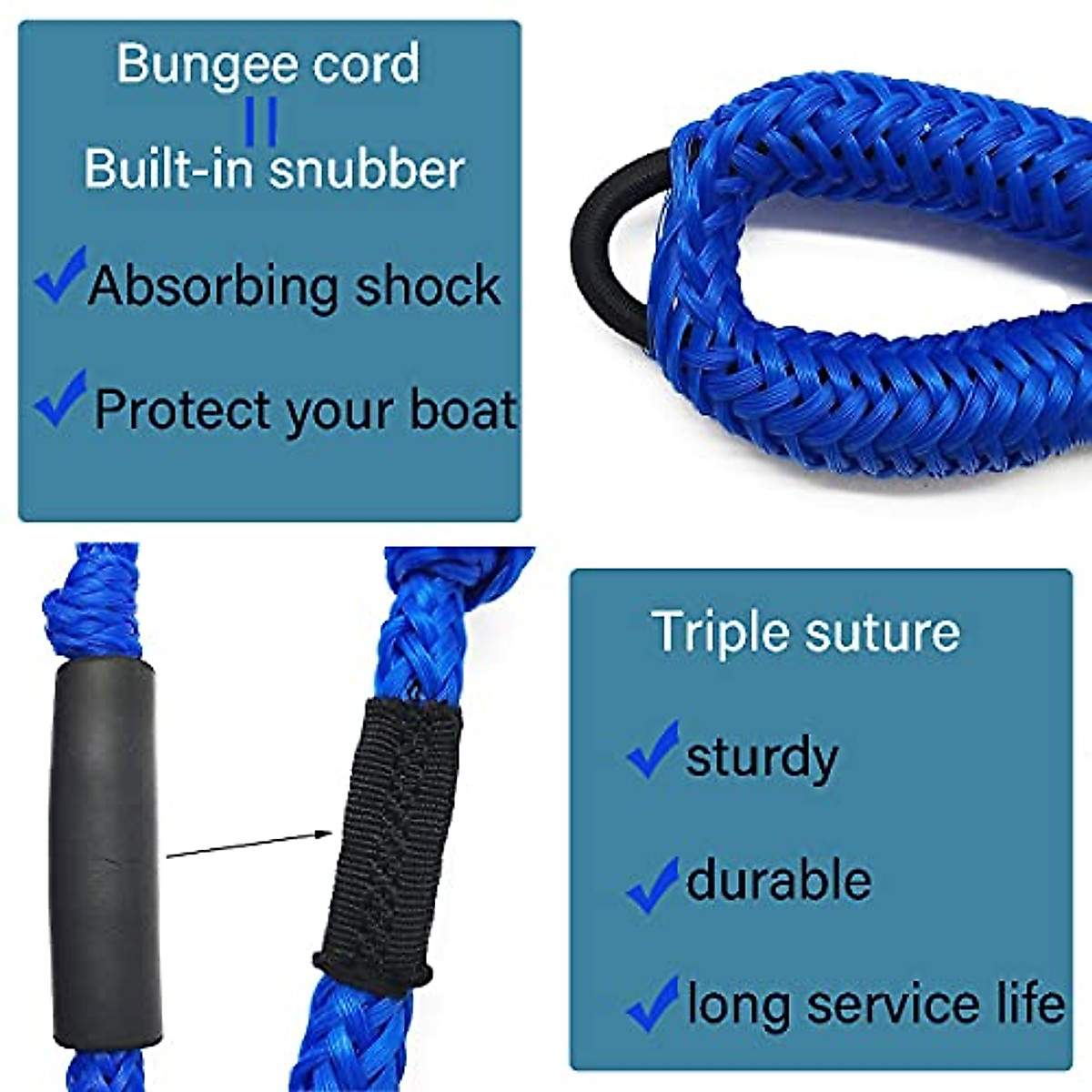 Pack of 4 Bungee Dock Lines for Boat Shock Absorb Dock Tie Mooring Rope Boat Accessories 4-5.5 ft (Blue)