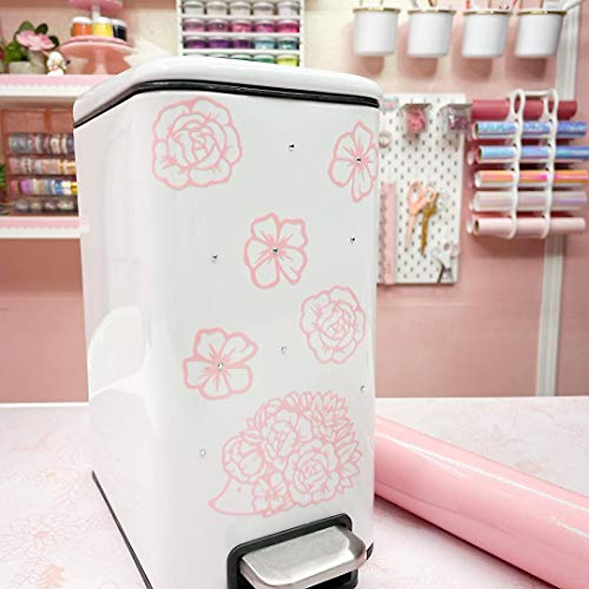 Bathroom Trash Can Wastebasket with Soft Close Lid - Rectangular Slim Narrow Stainless Steel Step Garbage Can for Craft Room Bedroom Kitchen Office - Removable Inner Bucket 5L/1.3 Gal (White)