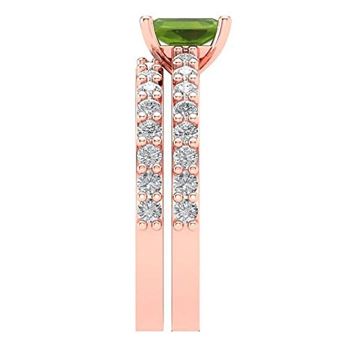 Clara Pucci 1.38ct Emerald Round Cut Pave Solitaire W/Accent Genuine Green Peridot Statement Bridal Ring Band Set 14k Rose Gold 10