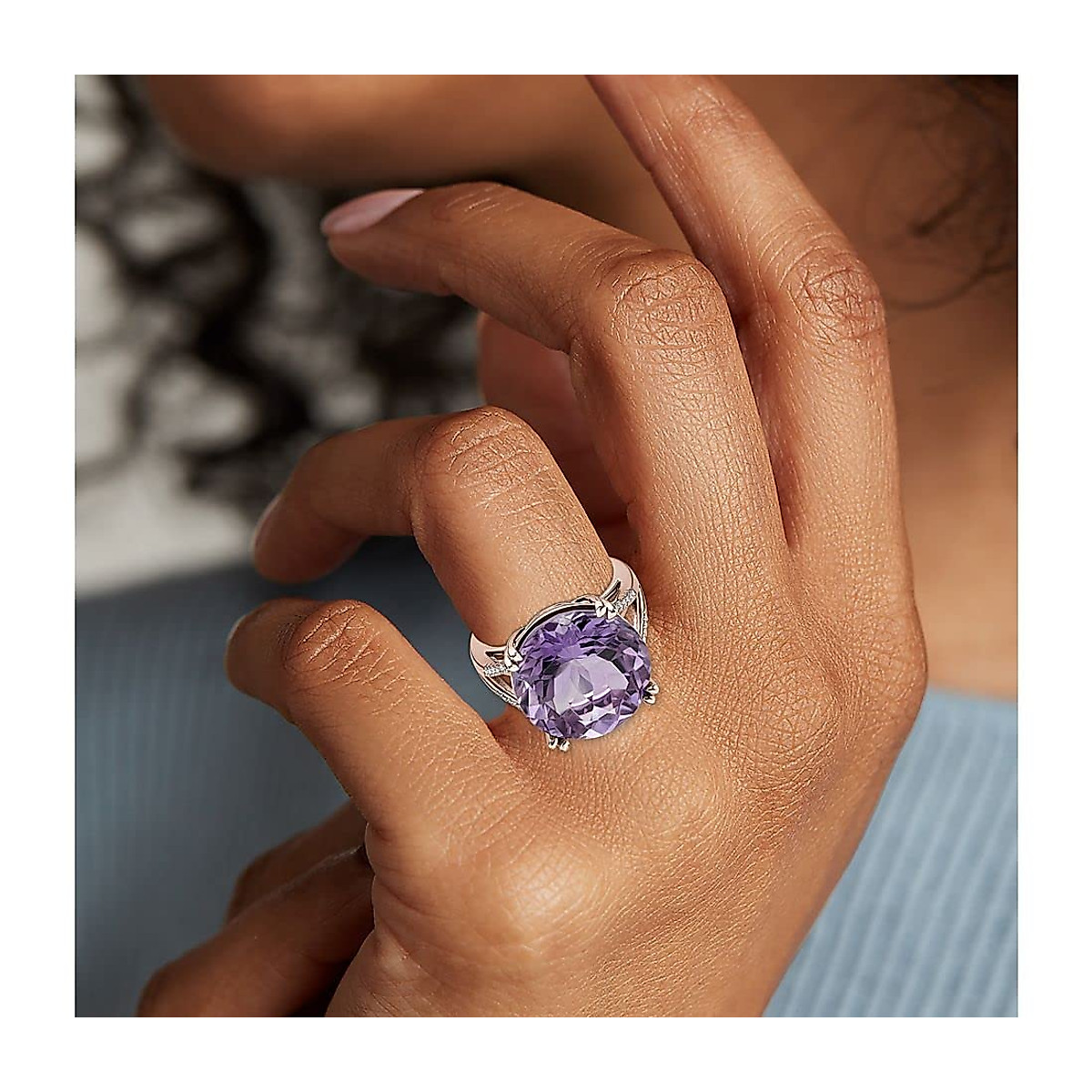 Jewelrygift Rose Gold Plated France Statement Ring Natural-Amethyst Faceted Loose Gtone Luxury Cocktail Ring Perfect for Special Occasion Wear Ring for Women US Size 4