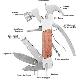 MultiTool Mini Emergency Hammer, Unique Birthday Gift Ideas for Men Him, 12 in 1 Steel Sturdy Multi Tool with Knife Screwdrivers Bottle Opener Durable Sheath