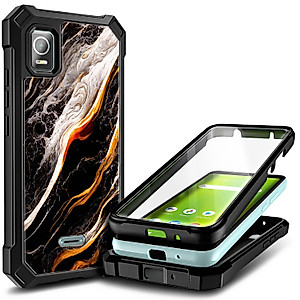 NZND Case for TCL 30Z (T602DL), TCL 30 LE with [Built-in Screen Protector], Full-Body Protective Shockproof Rugged Bumper Cover, Impact Resist Phone Case (Black Marble)