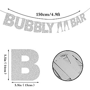 LINGTEER Bubbly Bar Silver Glitter Bunting Banner - Cheers to Wedding Bridal Shower Bachelorette Drinking Party Backdrop Decorations.[Pre-Strung]