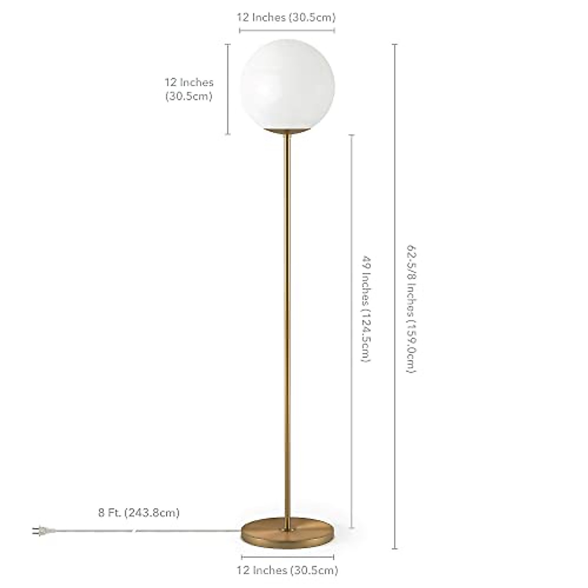 Theia Globe & Stem Floor Lamp with Plastic Shade in Brass/White