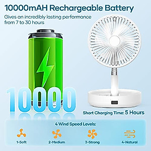 Assark 9'' Portable oscillating Standing Fan for Travel with Remote Control, 10000mAh Rechargeable Foldable USB Desktop Fan,4 Wind Speeds, Folded Floor Pedestal Fan For Room, Office, Travel