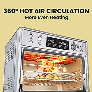 COMFEE' 12-in-1 Toaster Oven Air Fryer Combo Countertop 6 Slice 12’’ Pizza, Convection Toaster Oven with Rotisserie, Precise Temperature Control 26.4 QT Large Capacity, Stainless Steel