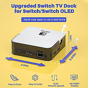 Upgraded Switch TV Dock for Nintendo Switch/Switch OLED, MVIIOE Switch Docking Station with Ethernet LAN, Support YouTube, 4K@60HZ 1080P HDMI 2.0 Port, 3 USB Ports & PD Fast Charging White