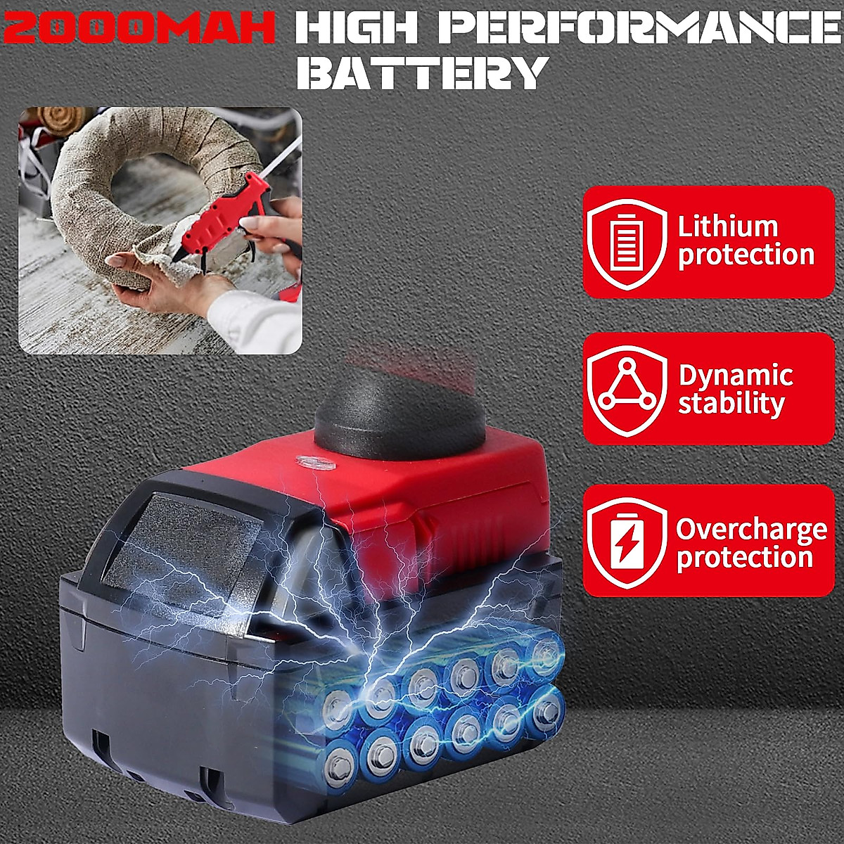 2 AH Battery Cordless Hot Glue Gun, Suitable for Milwaukee M18 18V Li-ion Battery,for Arts & Crafts & DIY & Repairs, 30s Quick Preheat Hot Melt Glue Gun with 30 Pcs Glue Sticks(7 * 150mm)