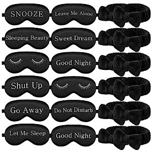 Sintuff 24 Pcs Sleepover Party Favors Includes 12 Black Spa Party Supplies Headband and 12 Funny Sleep Silk Eye Mask, Plush Bow Hair Band Blackout Eye Mask for Washing Women Men Spa Pajama Party