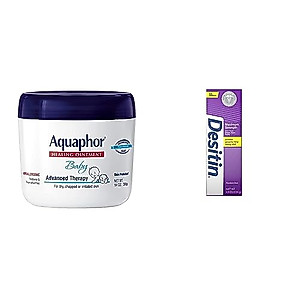 Aquaphor Baby Healing Ointment Advanced Therapy Skin Protectant, 14 Oz Jar & Desitin Maximum Strength Baby Diaper Rash Cream with 40% Zinc Oxide, 4.8 oz