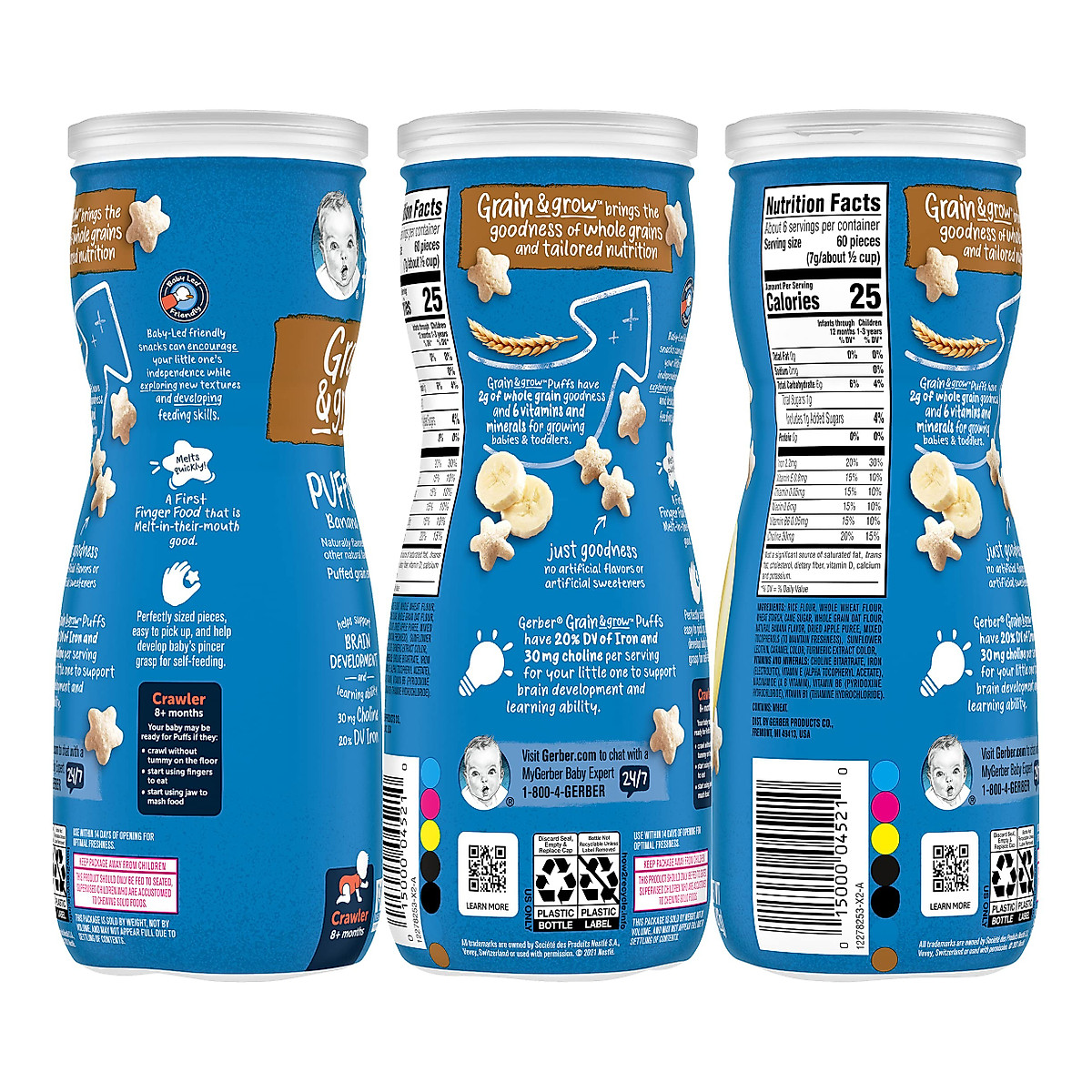 Gerber Graduates Puffs Cereal Snack, Banana and Strawberry Apple, 6 Count