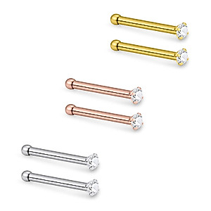 Lcolyoli 22G 316L Stainless Steel Nose Studs Rings Piercing for Men Women Bone Studs Pin Body Jewelry 1.5mm CZ Inlaid