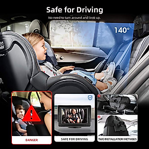 Baby Car Camera 4.3'' HD Baby Car Mirror Seat Camera Car Monitored Mirror Night Vision with Wide View Angle, Aimed at Baby, Plug and Play Car Camera for Baby Car Seat Rear Facing