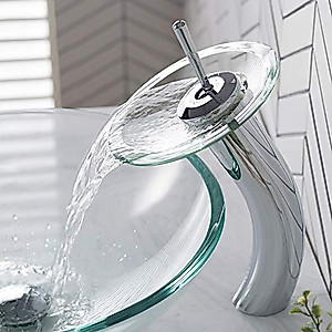 Kraus KGW-1700CH-CL Single Lever Vessel Glass Waterfall Bathroom Faucet Chrome with Clear Glass Disk
