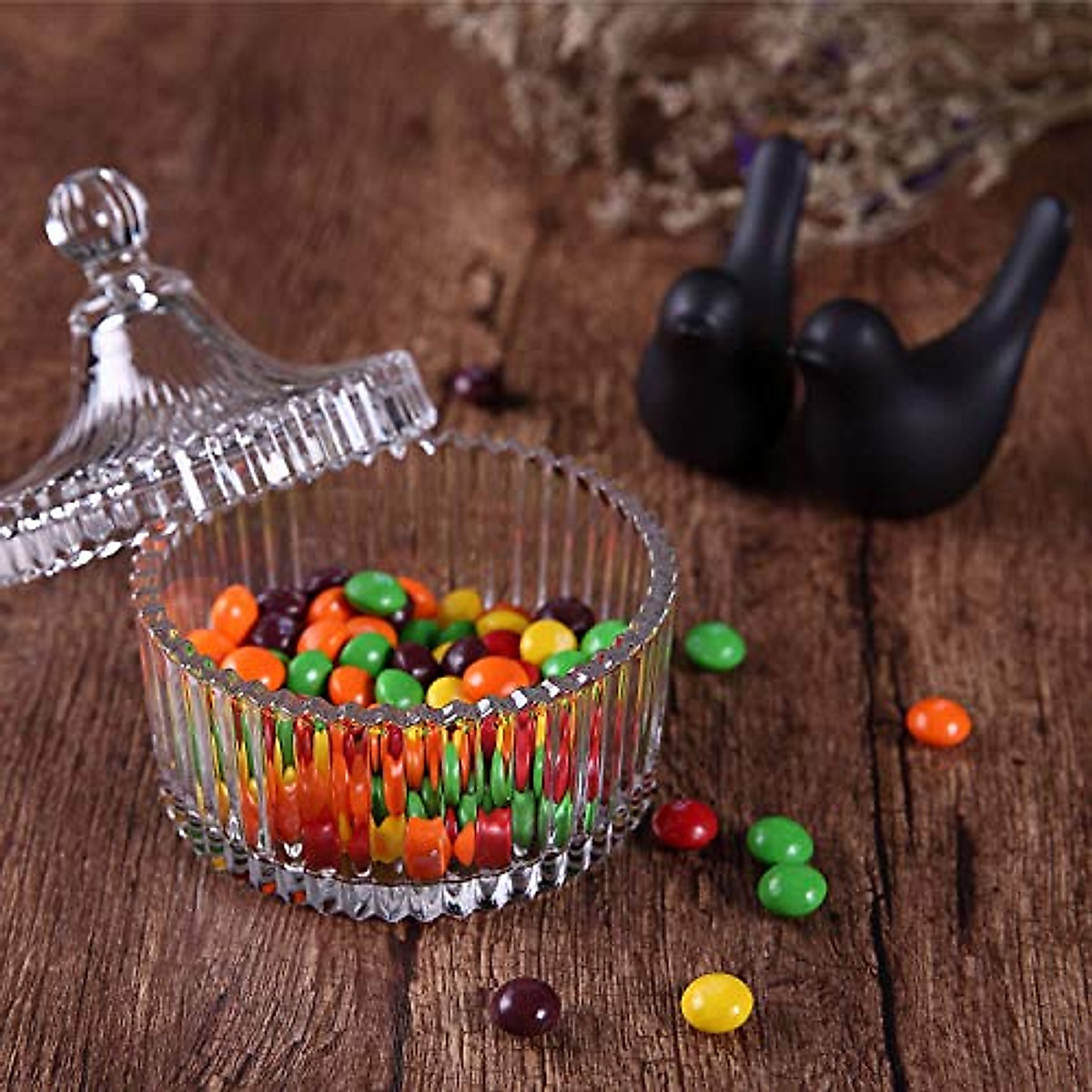 ComSaf Glass Covered Candy Jar Candy Dish (Diameter 5.5 Inch), Candy Bowl with Lid, Gift for Christmas, Birthday, Wedding Anniversary, Valentine's day, Mother's day, Housewarming
