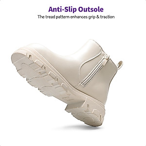 DREAM PAIRS Girls Chelsea Boots Side Zipper Lug Sole Ankle Booties Toddler/Little Kid/Big Kid,Size 12 Little Kid,Beige,SDBO2301K