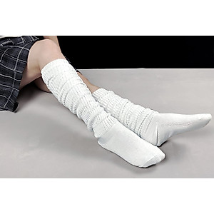 QOOEQPQY Women's Extra Knit Socks Japanese Style Loose Socks White Lolita Leg Warmer Bubble Slouch Socks (23.6Inch/60cm)