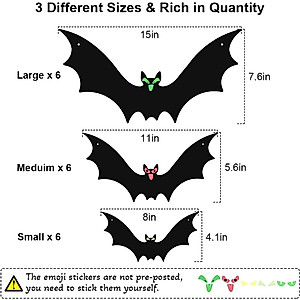 Hanging Bats Halloween Decoration Outside, Plastic Large Flying Bats with Glowing Eyes, Hanging, pasting Two Ways,Halloween Outdoor Tree Yard Porch Decoration Supplies(18 Pcs)