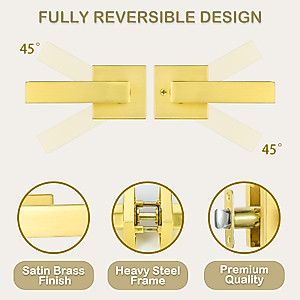 Satin Brass Door Handle Set with Single Cylinder Deadbolt and Lever Gold Keyed Front Entry Door Locksets