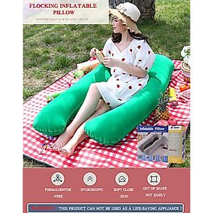 MJMH Updated Large Inflatable Pillow Flocked Fabric Pregnancy Pillow Maternity Pillow Nursing Pillow Sleeping Pillow Body Pillow Travel Pillow Home Use and outdoor Use 55 inch US Stock (Green)