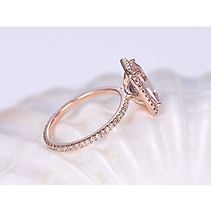 7×9mm Cushion Cut Natural Pink Morganite Engagement Ring Halo Diamond Ring 14K Rose Gold Size 4-9