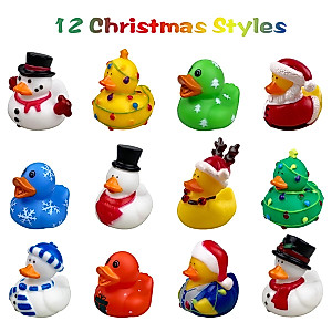 QINGQIU 24 Pack Christmas Rubber Ducks Jeep Bath Toys for Kids Boys Girls Toddlers Christmas Party Favors Stocking Stuffers Gifts