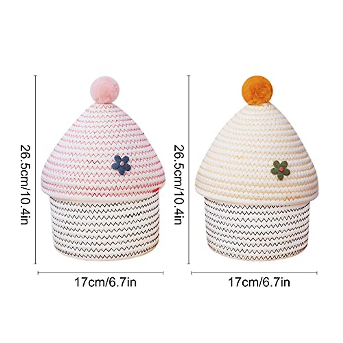 RNCOZE Small House Shaped Storage Basket, Handmade Cotton Rope Organizer Basket with Lid, Creative Snack Container Decorative Storage Bin for Living Room Bedroom Home Storage(Yellow)