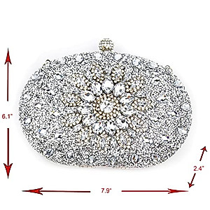 Ofuleo Luxury Crystal Clutch Women Rhinestone Evening Bag for Party and Wedding (Silver)