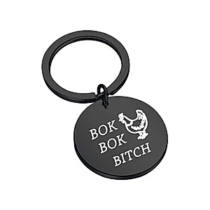 ENSIANTH Funny Chicken Keychain Chicken Lover Gift Bok Bok Bitch Crazy Rich Asians Inspired Gift for Friend (Black)