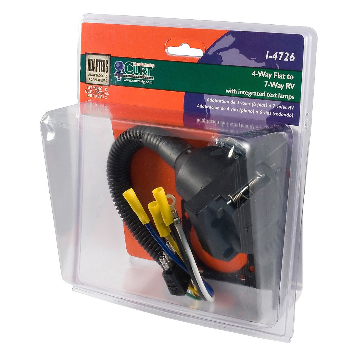 CURT 57676 4-Way Flat Vehicle-Side to 7-Way RV Blade Trailer Wiring Adapter with Tester